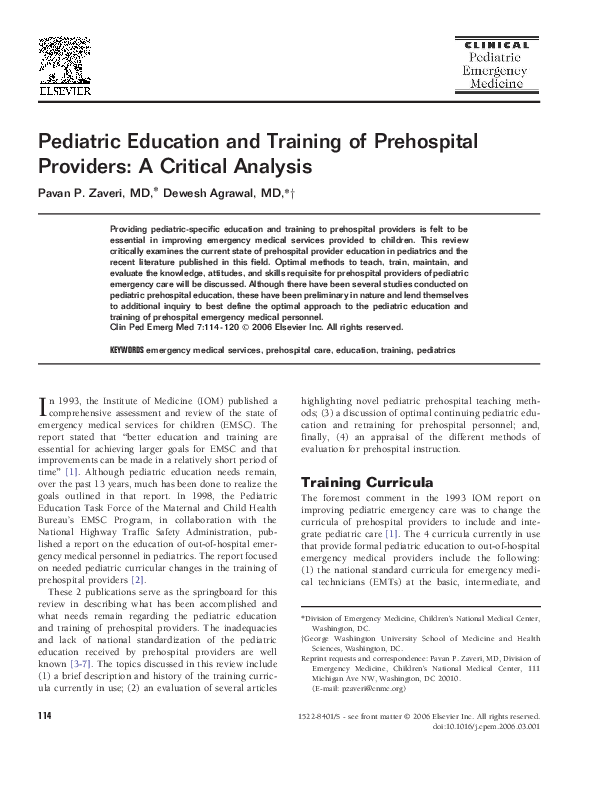 (PDF) Pediatric Education and Training of Prehospital Providers: A ...