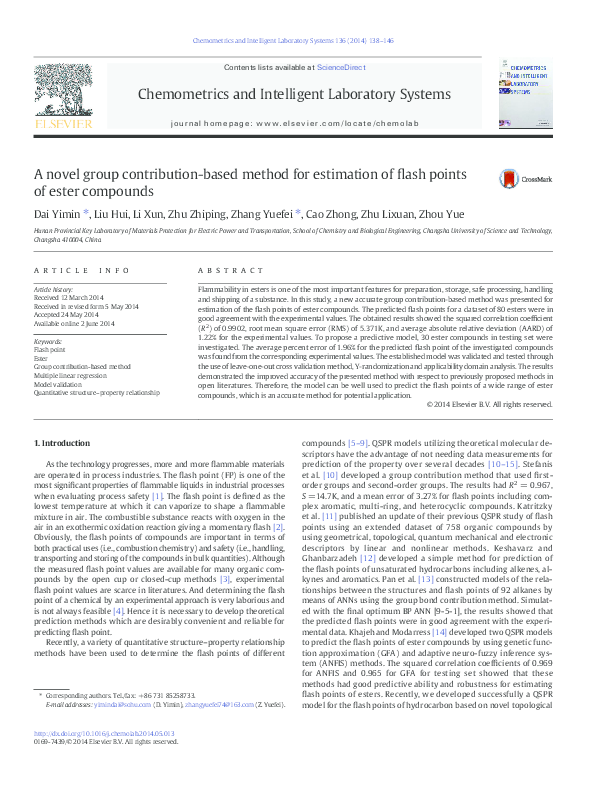 (PDF) A novel group contribution-based method for estimation of flash points of ester compounds