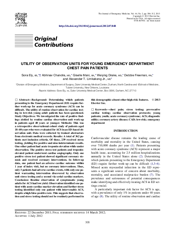 (PDF) Utility of Observation Units for Young Emergency Department Chest ...