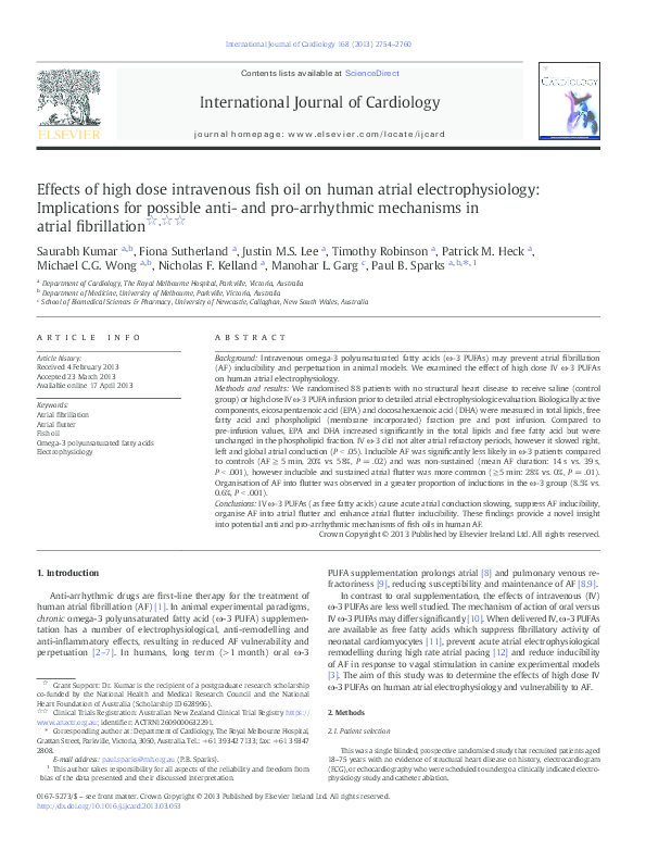 (PDF) Effects of high dose intravenous fish oil on human atrial ...