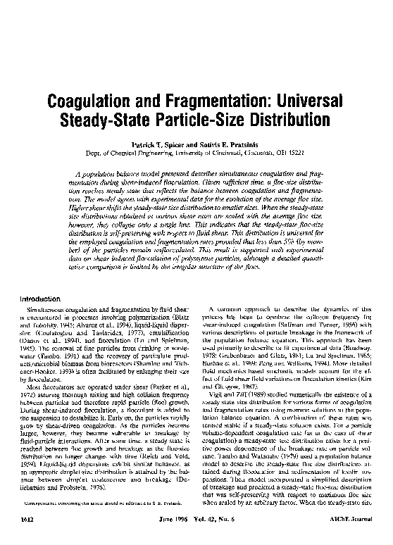 Pdf Coagulation And Fragmentation Universal Steady State Particle Size Distribution