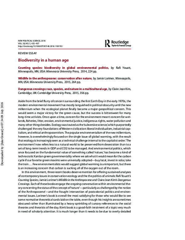 (PDF) Biodiversity in a Human Age