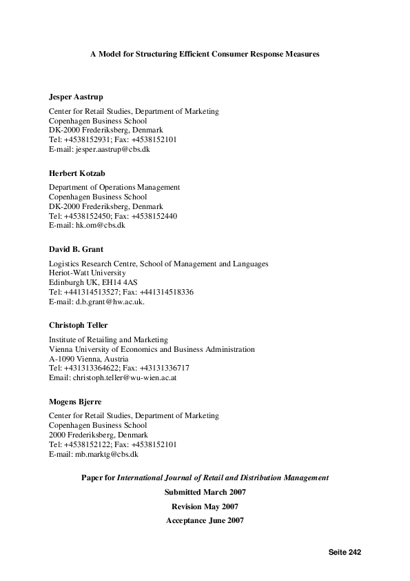 (PDF) A model for structuring efficient consumer response measures