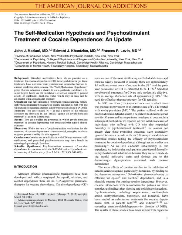 (PDF) The self-medication hypothesis and psychostimulant treatment of ...