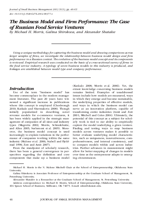 (PDF) The Business Model and Firm Performance: The Case of Russian Food ...