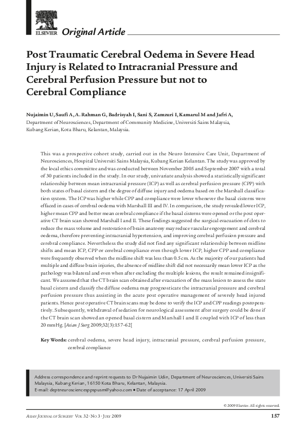 (PDF) Post Traumatic Cerebral Oedema in Severe Head Injury is Related ...