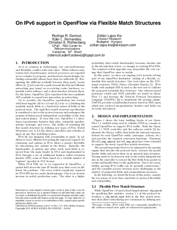 (PDF) On IPv6 support in OpenFlow via Flexible Match Structures