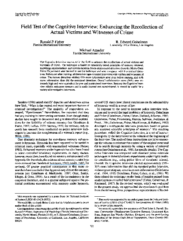 (PDF) Field test of the cognitive interview: Enhancing the recollection ...