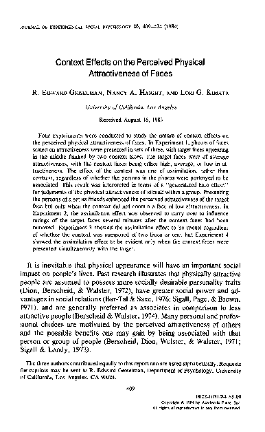 (PDF) Context effects on the perceived physical attractiveness of faces