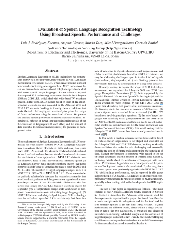 (PDF) Evaluation of Spoken Language Recognition Technology Using Broadcast Speech: Performance ...