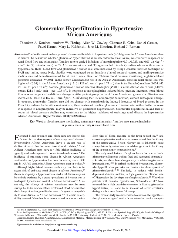(PDF) Glomerular Hyperfiltration in Hypertensive African Americans