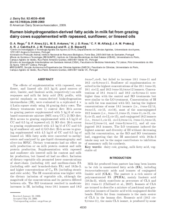 (PDF) Rumen biohydrogenation-derived fatty acids in milk fat from ...
