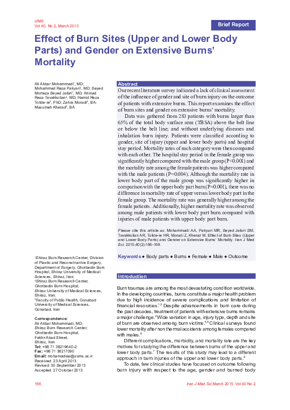 (PDF) Effect of burn sites (upper and lower body parts) and gender on ...