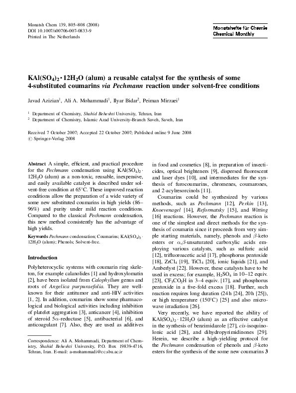 (PDF) KAl(SO4)2 · 12H2O (alum) a reusable catalyst for the synthesis of ...