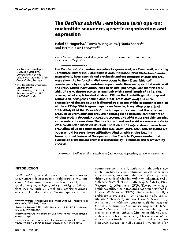 (PDF) The Bacillus subtilis L-arabinose (ara) operon: nucleotide sequence, genetic organization ...