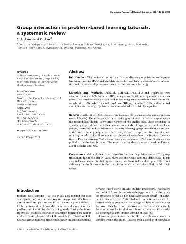 (PDF) Group interaction in problem-based learning tutorials: a systematic review