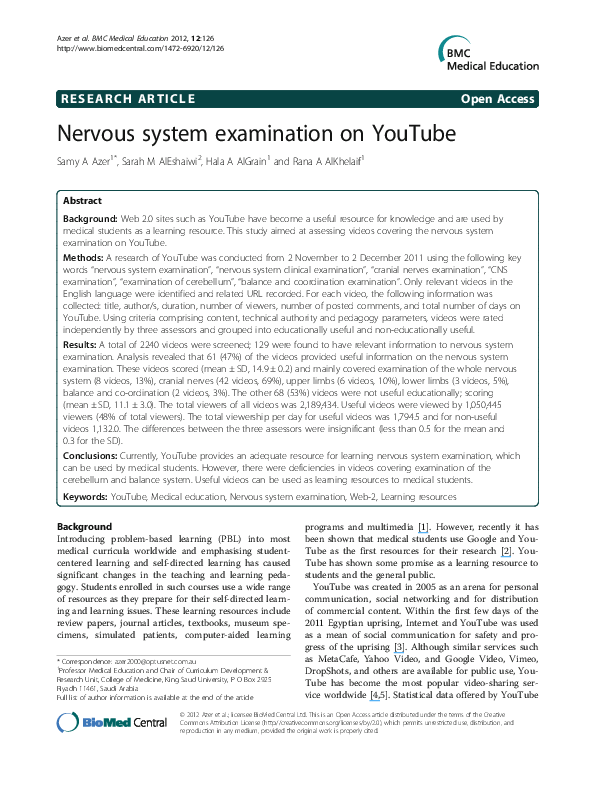 (PDF) Nervous system examination on YouTube