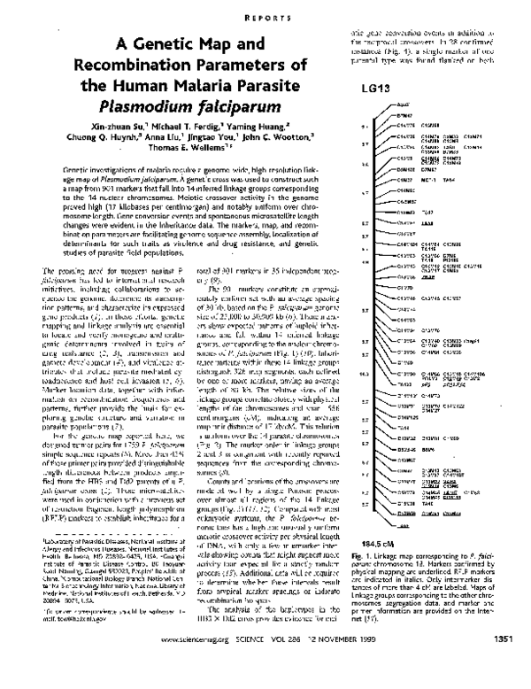 (PDF) A Genetic Map and Recombination Parameters of the Human Malaria Parasite Plasmodium falciparum