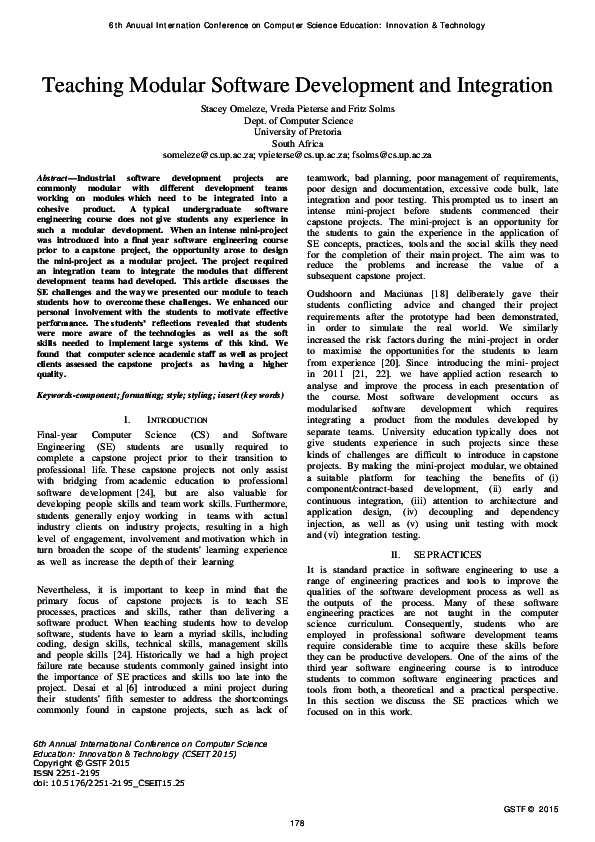 (PDF) Teaching Modular Software Development and Integration