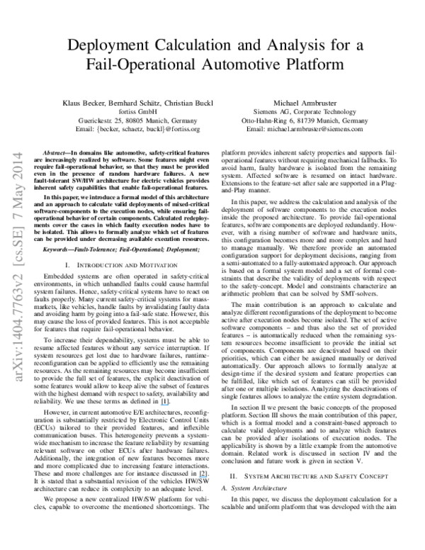 (PDF) Deployment Calculation and Analysis for a Fail-Operational ...