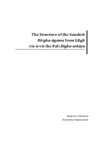 (PDF) The structure of the Sanskrit Dirgha-agama from Gilgit vis-a-vis ...