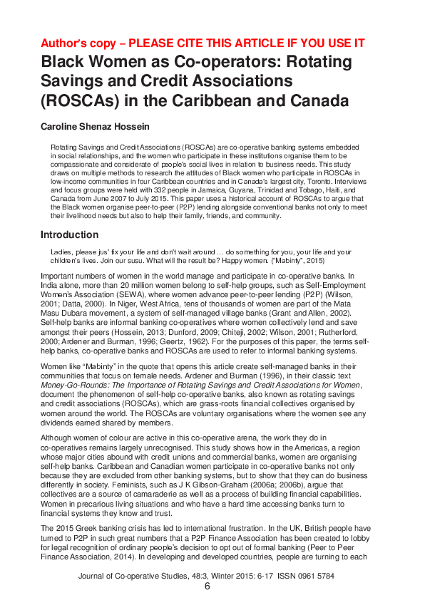 (PDF) Black Women as Co-operators: Rotating Savings and Credit ...