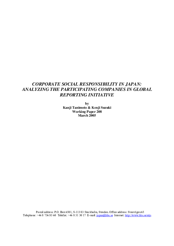 (PDF) Corporate Social Responsibility in Japan: Analyzing the ...