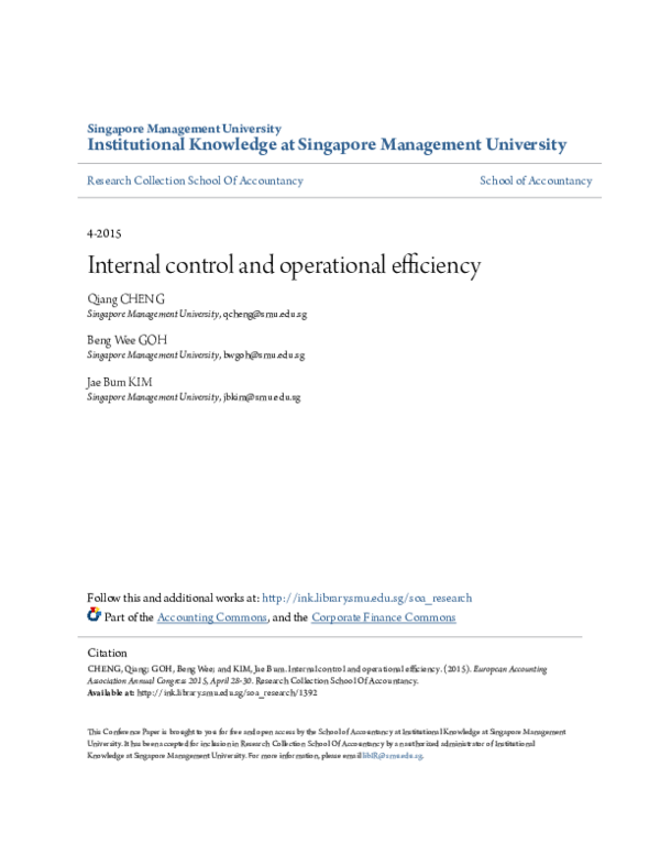 (PDF) Internal control and operational efficiency