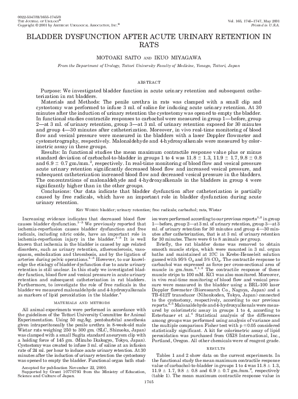 (PDF) Bladder Dysfunction After Acute Urinary Retention in Rats