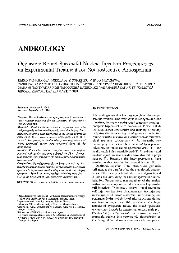(PDF) Ooplasmic round spermatid nuclear injection procedures as an ...