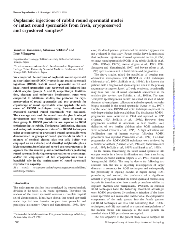 (PDF) Ooplasmic injections of rabbit round spermatid nuclei or intact ...