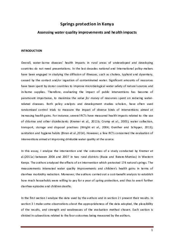 (PDF) Springs protection in Kenya: assessing water quality improvements ...