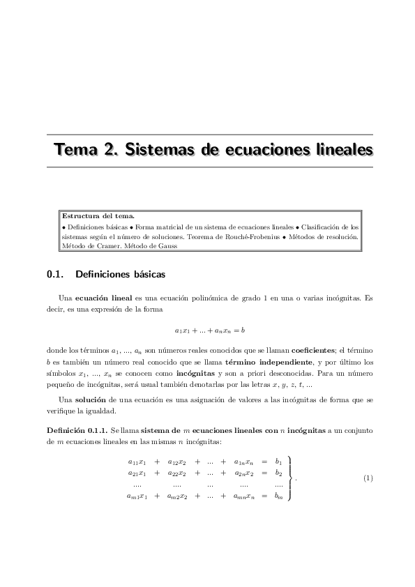 (PDF) Tema 2. Sistemas de ecuaciones lineales Tema 2. Sistemas de ecuaciones lineales