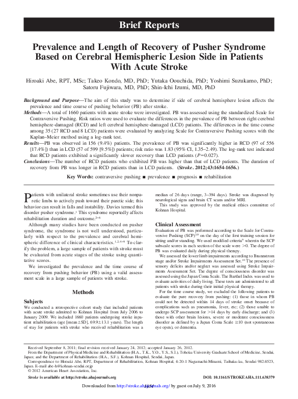 (PDF) Ipsilateral pushing in stroke | Richard Bohannon - Academia.edu