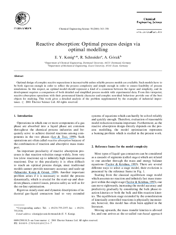 Pdf Reactive Absorption Optimal Process Design Via Optimal Modelling