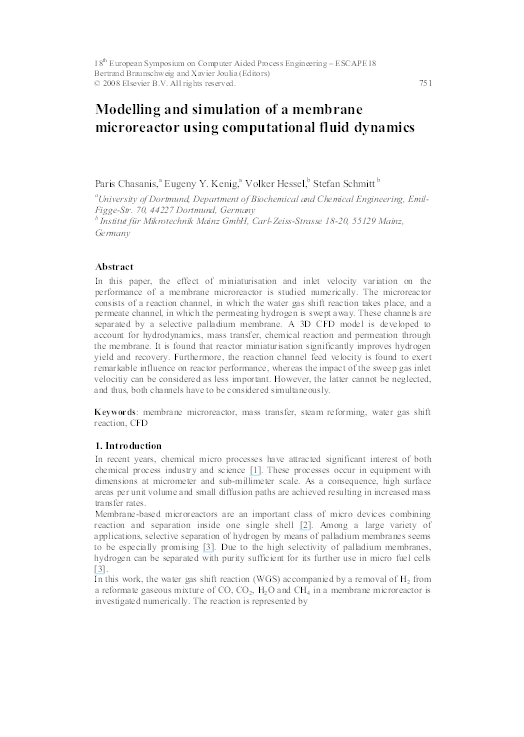 Pdf Modelling And Simulation Of A Membrane Microreactor Using Computational Fluid Dynamics