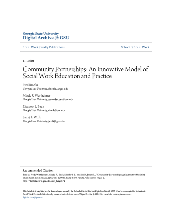 (PDF) Community Partnerships: An Innovative Model of Social Work ...