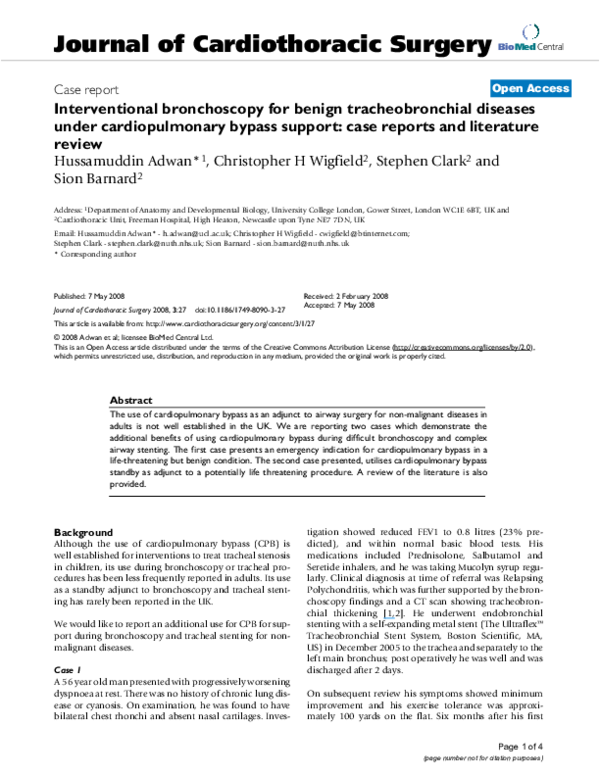 (PDF) Interventional bronchoscopy for benign tracheobronchial diseases ...
