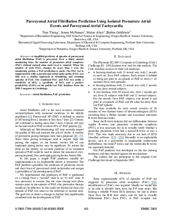 (PDF) Paroxysmal atrial fibrillation prediction using Kalman Filter
