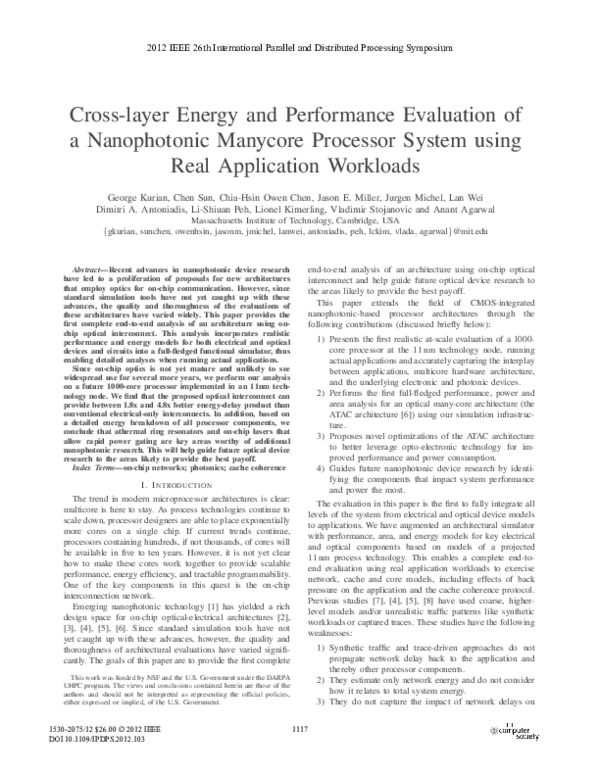 Pdf Cross Layer Energy And Performance Evaluation Of A Nanophotonic