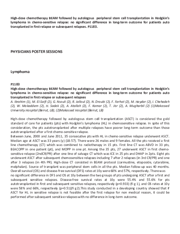 (PDF) HD CHT BEAM followed by ASCT in chemo-sensitive relapsed HD. no ...