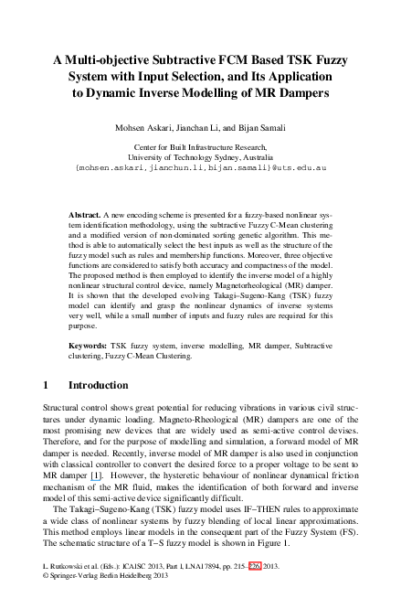 Pdf A Multi Objective Subtractive Fcm Based Tsk Fuzzy System With Input Selection And Its
