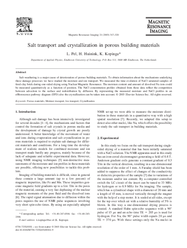 (PDF) Salt transport and crystallization in porous building materials