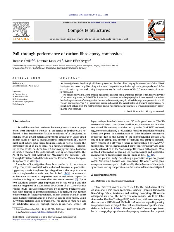 (PDF) Pull-through performance of carbon fibre epoxy composites