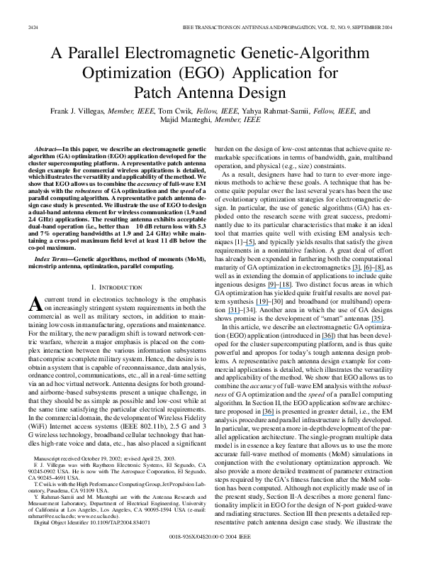 Pdf A Parallel Electromagnetic Genetic Algorithm Optimization Ego Application For Patch