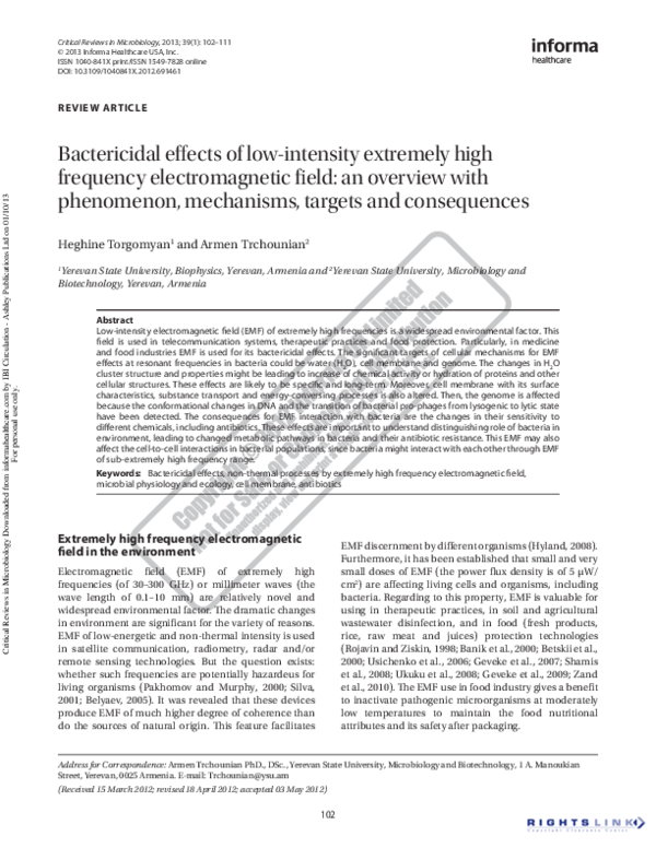 (PDF) Bactericidal effects of low-intensity extremely high frequency ...