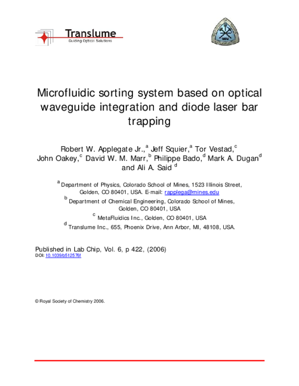 (PDF) Microfluidic sorting system based on optical waveguide integration and diode laser bar ...
