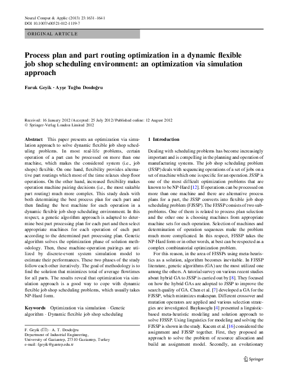 (PDF) Process plan and part routing optimization in a dynamic flexible job shop scheduling ...