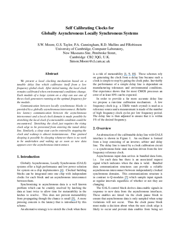 Pdf Self Calibrating Clocks For Globally Asynchronous Locally Synchronous Systems