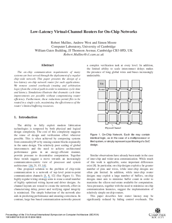 (PDF) Low-Latency Virtual-Channel Routers for On-Chip Networks